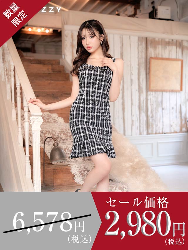 [SMLサイズ]チェックツイードノースリーブチェーンマーメイドミニドレス[3サイズ展開][伊藤桃々着用]の通販はdazzystore(デイジー ...